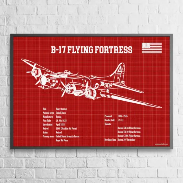B-17 Flying Fortress Airplane Blueprint Wall Poster – Posters Hall ...