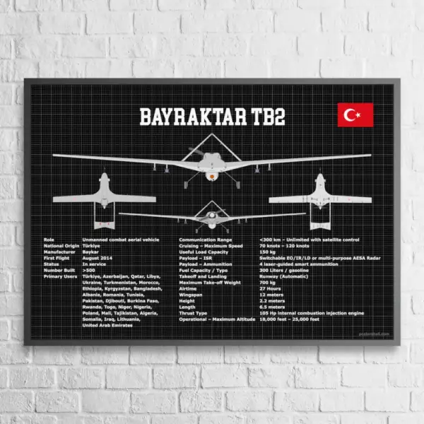 Bayraktar TB2 Military Drone Blueprint Wall Poster – Posters Hall ...